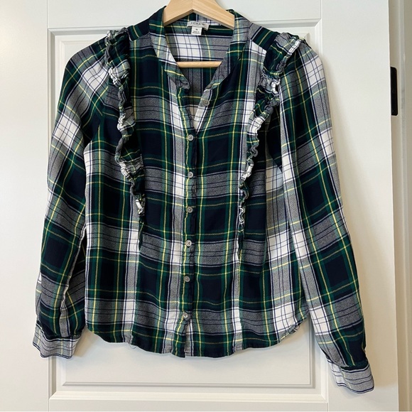 J. Crew | Tops | J Crew Ruffled Plaid Buttondown S | Poshmark